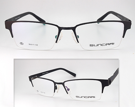 メガネ 度付 SUNCARI EYEWEAR ハーフリム Black スクエア エアロフレーム 超弾力性新素材眼鏡 送料無料 ＋ カラーレンズ ...