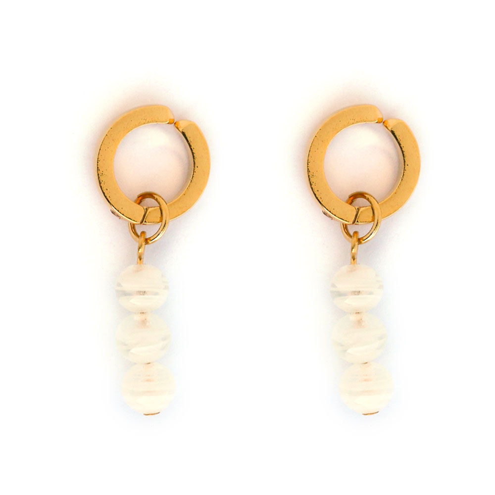 Melody Accessory（メロディーアクセサリー） イヤリング クリップ ステンレス 日本製 K18GP 透明 透け感 涼しげ ガラスビーズ カラフル 2way 取り外し可能 フープ ...