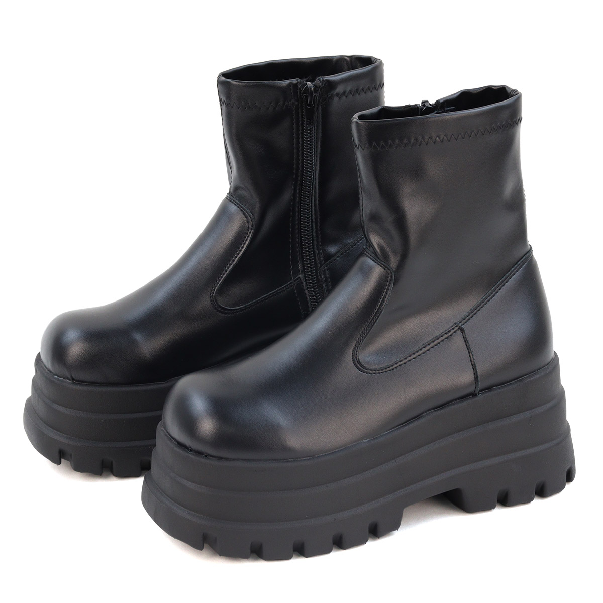 ストレッチブーツ レディース ショート 厚底 8cmヒール サイドジップ 柔らかい スクエアトゥ No.1663 22-25cm 黒 ラブハンター セット割引対象1足税込5390円 : 155 ...