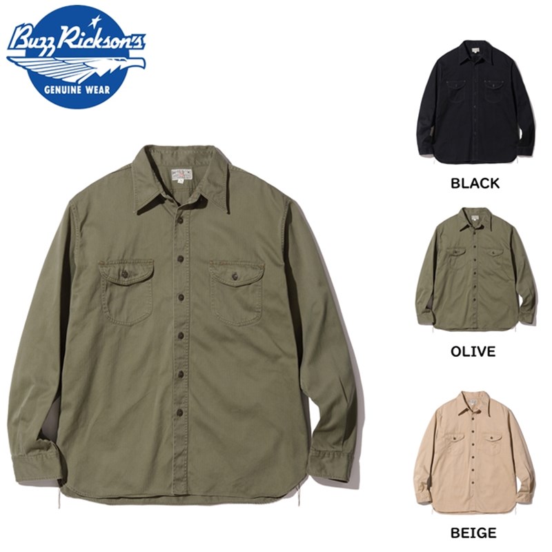BUZZ RICKSON'S / バズリクソンズ HERRINGBONE WORK SHIRTS 長袖 ヘリンボーン ワークシャツ Black S [BR29174] : ミリタリーブラッド ...