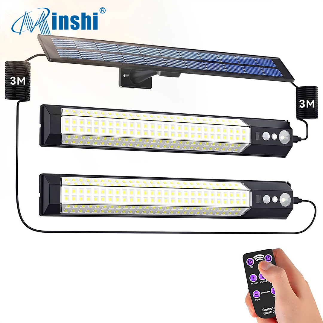 ソーラーライト 分離式 2灯LED 屋外用人感センサーライト 2500lm高輝度 IP65防水 延長コード3m×2本付属 3モード切替可能 2000mAh大容量電池搭載 : minshi ...