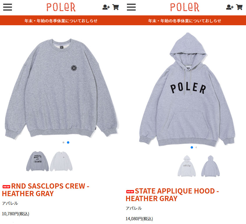 POLeR（ポーラー） メンズ スウェット クルーネックシャツ FW22 RND SASCLOPS CREW トップス トレーナー HEATHER GRAY 灰 グレー系 : mischief ...