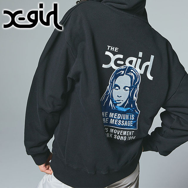 エックスガール X-girl ジップアップスウェットフーディー [105254012014 FW25] FACE PATCH AND LOGO ZIP UP SWEAT HOODIE レディース xgirl トップス スウェットパーカー ネイビー 正規取扱店 X-girl（エックスガール） ジップアップスウェットフーディー