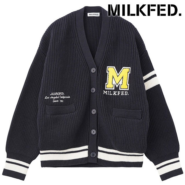 ミルクフェド MILKFED. カレッジカーディガン [103253015004 FW25] COLLEGE CARDIGAN レディース トップス 羽織り ニット 前ボタン ワッペン NAVY 正規取扱店【coupon】 MILKFED.（ミルクフェド） カレッジカーディガン 103253015004 FW25