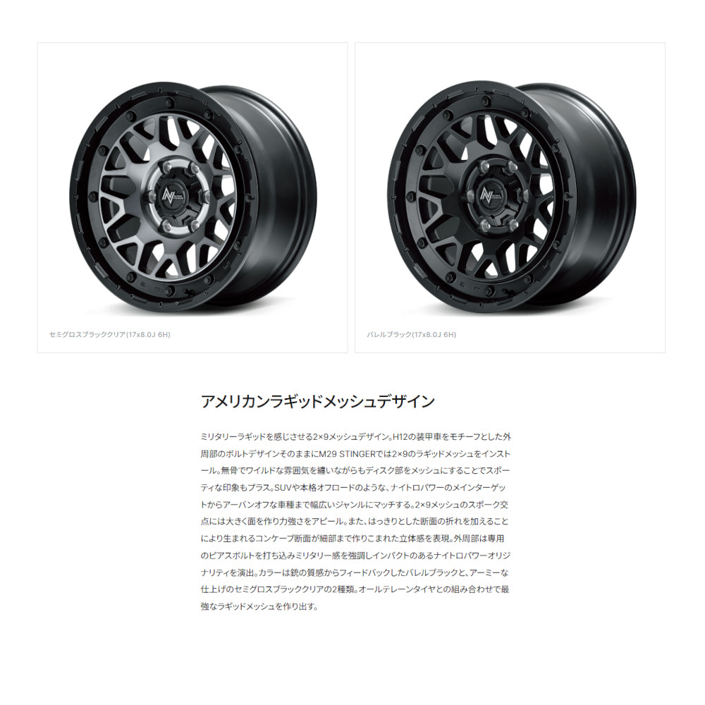 NITRO POWER（ナイトロパワー） MID NITRO POWER M29 STINGER スティンガー (4本セット) 5/100 16x6.0J +40 セミグロスブラッククリア ...
