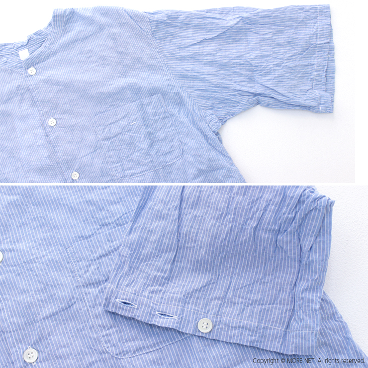 NATURAL LAUNDRY ナチュラルランドリー 先染シャーリングヤオヤシャツ 7253T-013 日本製 ストライプ バンドカラー ブラウス 6分袖 レディース 2025春夏 : モア ...