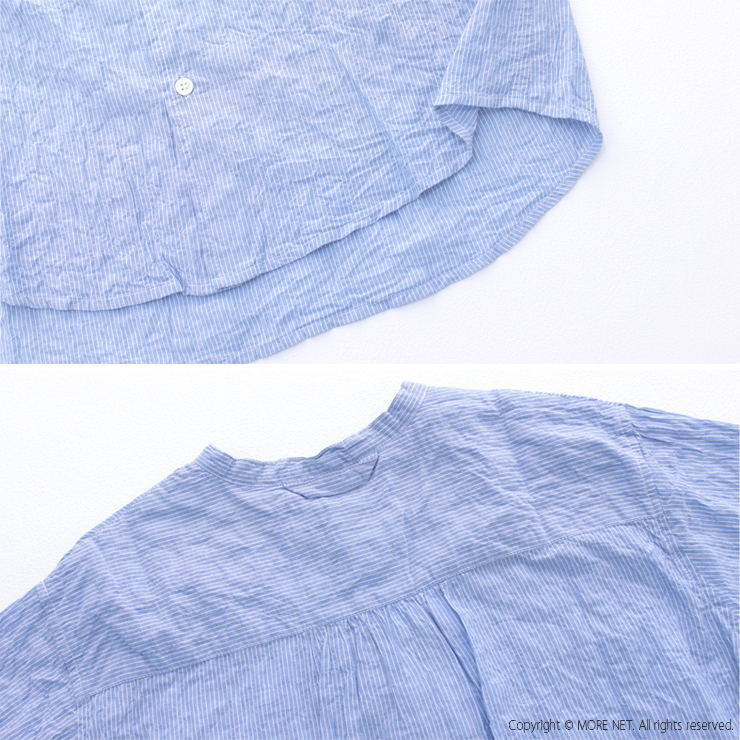 NATURAL LAUNDRY ナチュラルランドリー 先染シャーリングヤオヤシャツ 7253T-013 日本製 ストライプ バンドカラー ブラウス 6分袖 レディース 2025春夏 : モア ...