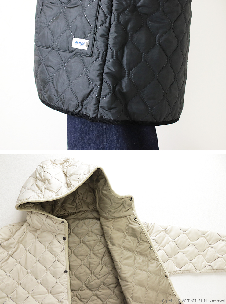 ARMEN（アーメン） ヒートキルトオーバーサイズミドル丈フードコート