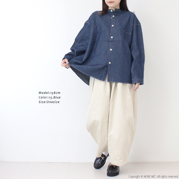 プリット prit 6ozデニムスタンドカラーシャツ P80645 日本製 長袖 無地 羽織 レディース prit（プリット） prit 6ozデニムスタンドカラーシャツ P80645 日本製