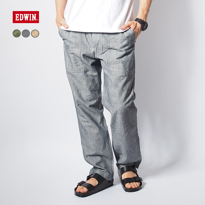 EDWIN エドウィン EASY WEAR イージーベイカーパンツ シャンブレー リップストップ (EEW04) メンズファッション ブランド : M’S SANSHIN エムズサンシン ...