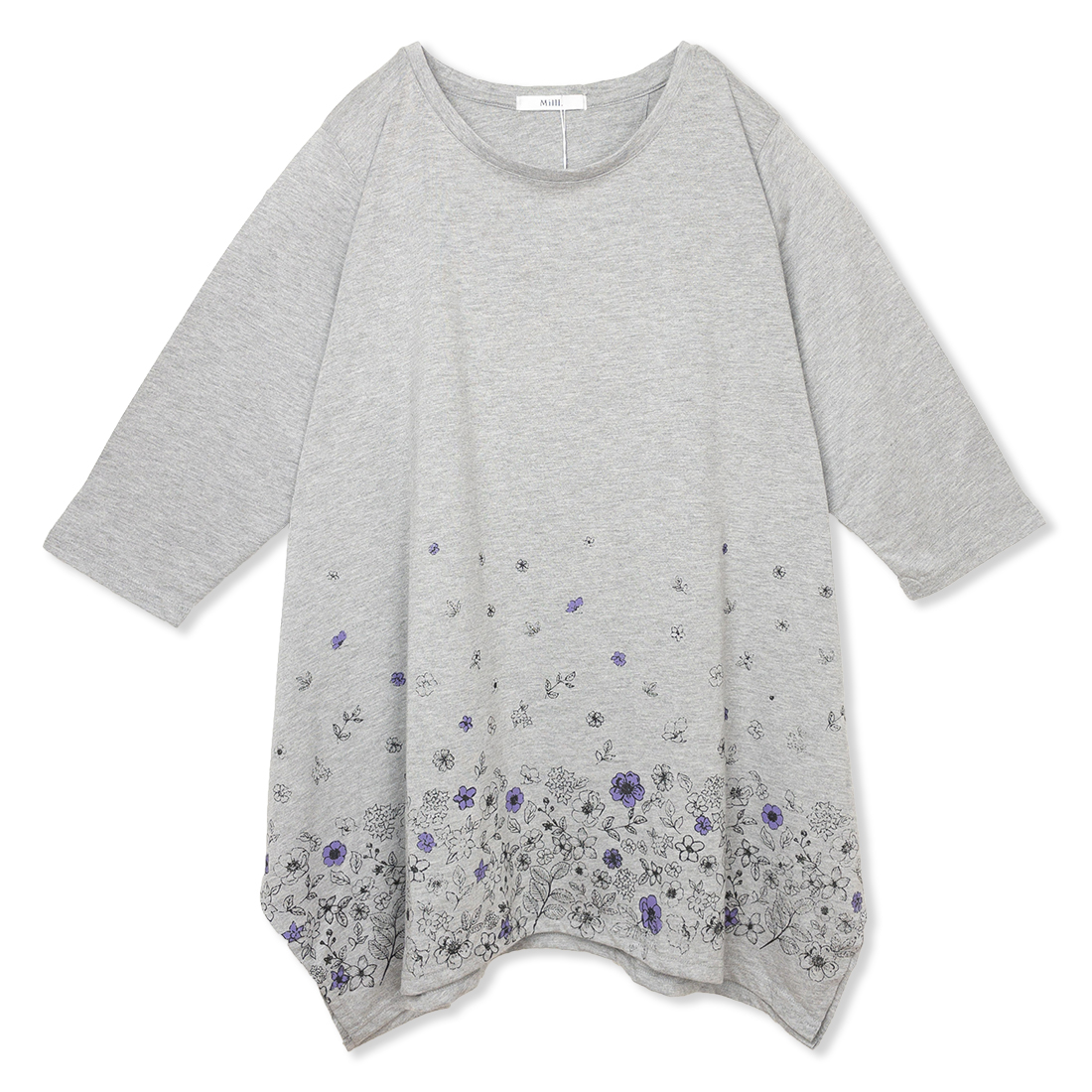 レディース 7分袖 花柄 チュニック オーバーサイズ ビッグサイズ ゆったり 変形ヘム ボタニカル ナチュラル 普段着 女性 大人 春物 夏物 ...