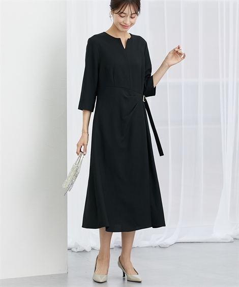 ニッセン ワンピース 洗える きれいめ ウエストラップ風 キーネック op0 オフィス 通勤 : 7days Life Styling by nissen - 通販 - Yahoo!ショッピング