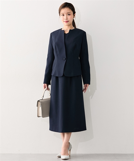 スーツ フォーマル レディース 大きい胸専用 入学式 卒業式 キーネック ジャケット アンサンブル ＋ Vネック 八分袖丈フレア ワンピース ニッセン nissen ニッセン（nissen） スーツ フォーマル レディース 大きい胸専用 入学