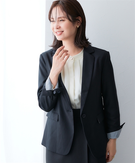 ジャケット アウター レディース 洗えるウール調 ロング丈 テーラード ストライプ裏地 秋 冬 | L/LL/3L | ニッセン nissen ニッセン（nissen） ジャケット アウター レディース 洗えるウール調