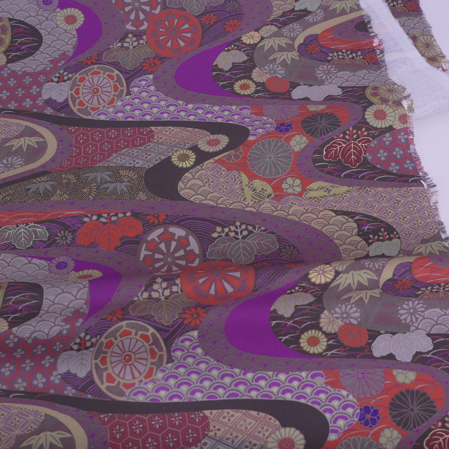 和柄コットン生地 大きな流れの伝統柄(紫系) 10cm単位 切り売り : 布がたり ヤフー店 - 通販 - Yahoo!ショッピング