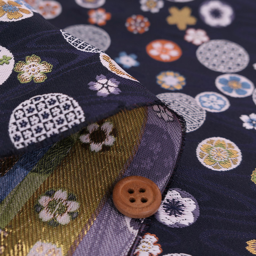 金襴生地(金らん) 流水に丸紋と桜(紺) 10cm単位 切り売り : 布がたり ヤフー店 - 通販 - Yahoo!ショッピング