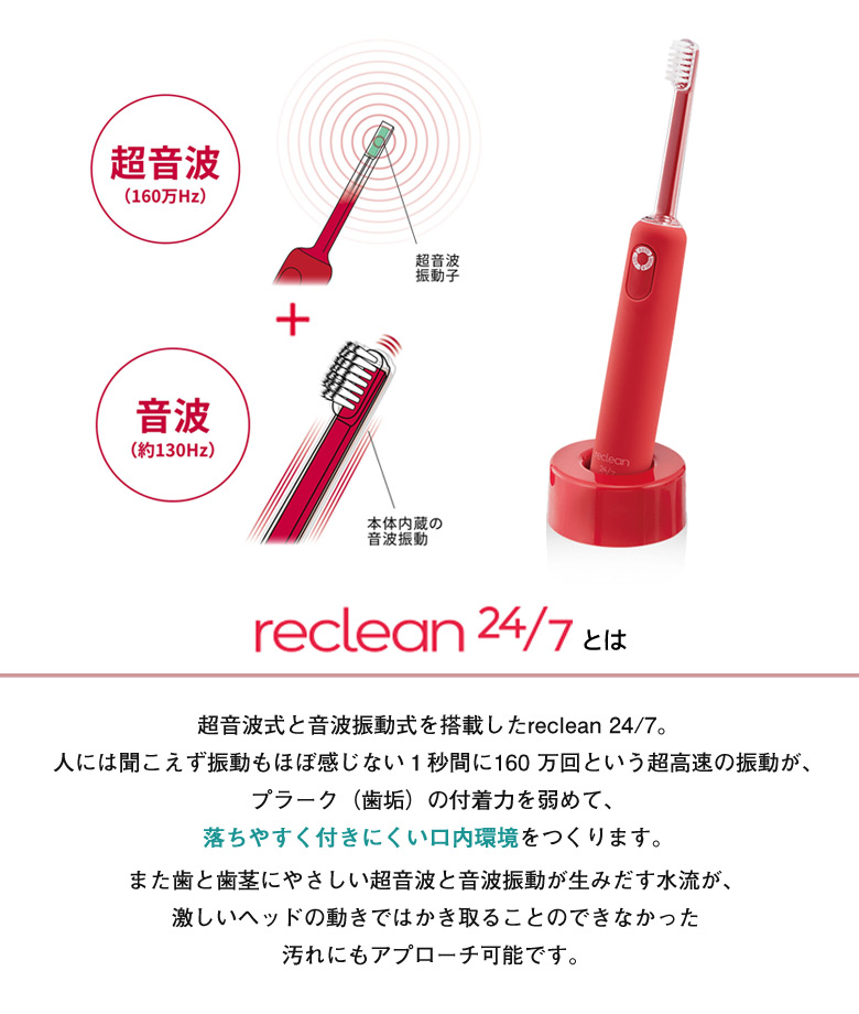 reclean 24/7 リクリーン 超音波歯ブラシ【専用オプション品 替えブラシ】2個入り3セット 6個入り 1個あたり約1カ月で交換を推奨 ...