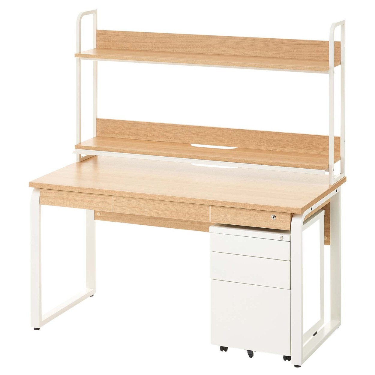 法人様限定 オフィスデスク おしゃれ メティオ システムデスク 引き出し付き 幅1400mm ワゴン 3段 幅400mm 机上ラック ハイ ...