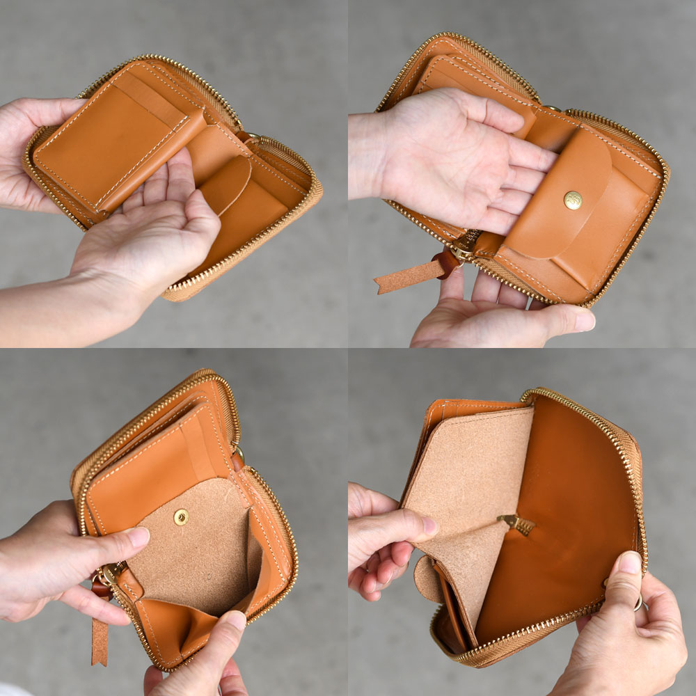 二つ折り財布 ラウンドファスナー ミドルウォレット Vanilla Bear 日本製 本革 財布 レディース PUEBLO イタリアンレザー プエブロ ヌメ革 コンパクト ラウンド財布 YKK ファスナー 二つ折り カード入れ 多い テディベア バニラベア 革 グリーン/緑/ブラウン/茶 送料無料 二つ折り財布 ラウンドファスナー ミドルウォレット Vanilla Bear 日本