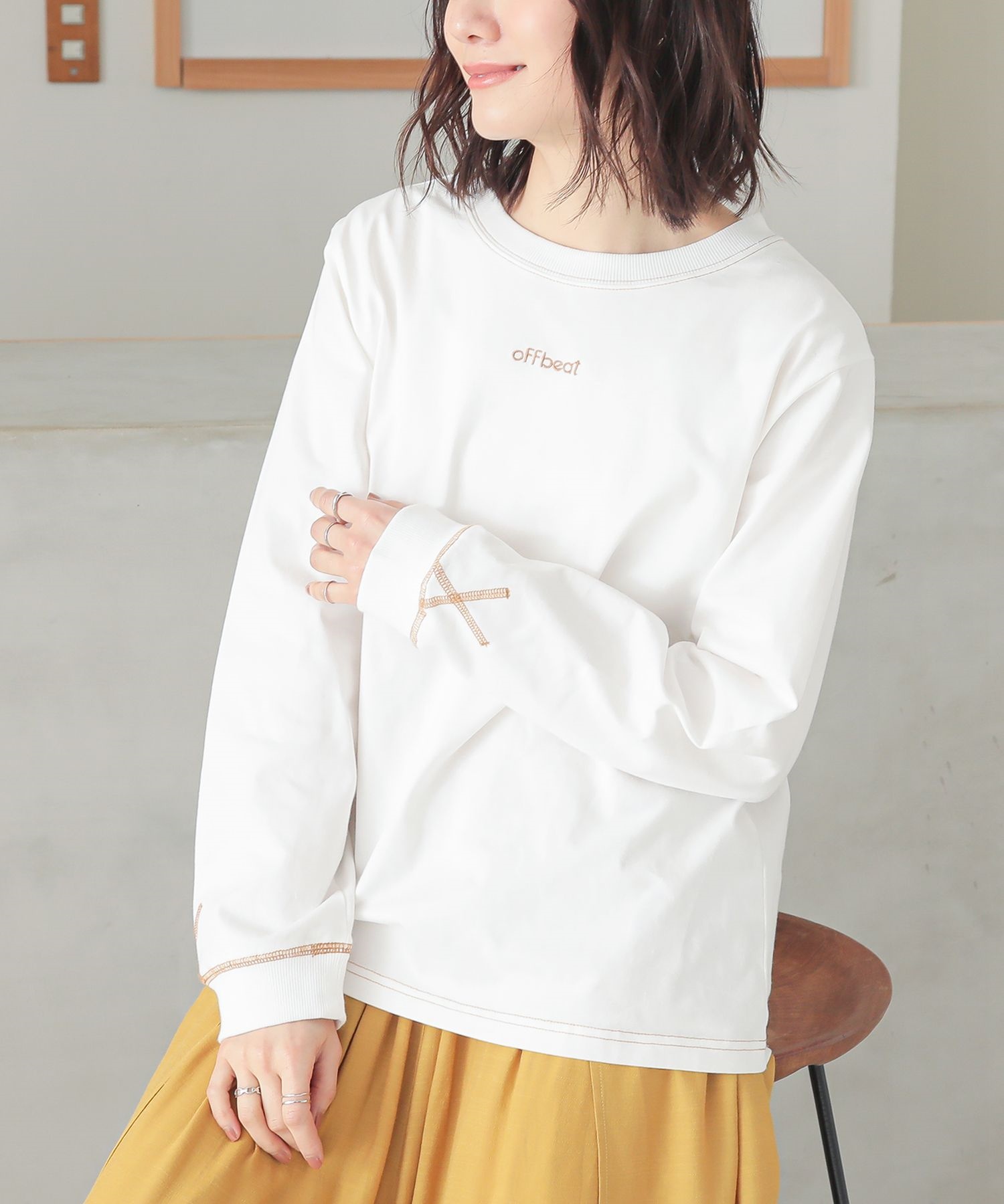 osharewalker（オシャレウォーカー） ロンT レディース トップス カットソー 長袖 コットン100％ 綿100％ 配色 刺繍 ステッチ インナー 重ね着 「メール便可」「10 ...