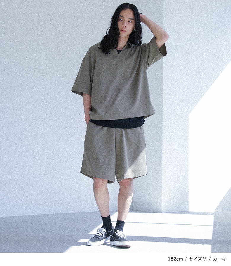 osharewalker セットアップ メンズ トップス ボトムス シャツ 半袖 スキッパー プルオーバー ハーフパンツ ショーツ イージー 上下セット 50代 春 夏「メール便不可」「30 ...