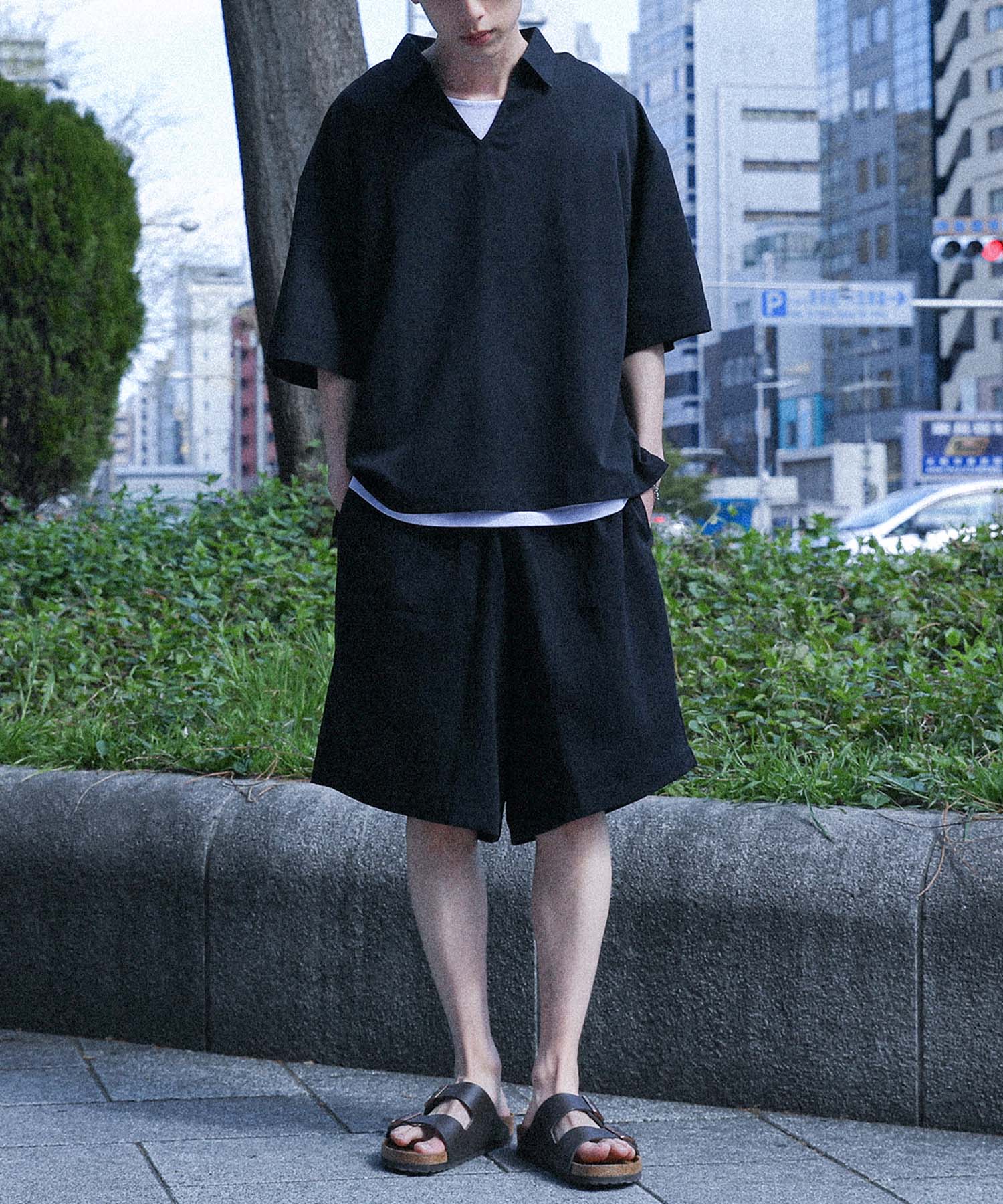 osharewalker セットアップ メンズ トップス ボトムス シャツ 半袖 スキッパー プルオーバー ハーフパンツ ショーツ イージー 上下セット 50代 春 夏「メール便不可」「30 ...