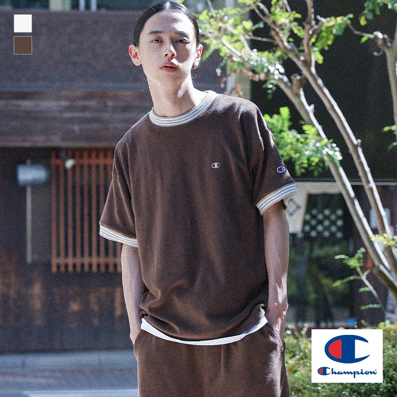 osharewalker Tシャツ メンズ トップス 半袖 五分袖 パイル生地 コットン混 セットアップ対応 配色リブ カジュアル シンプル ストリート 春 夏「メール便不可」「30 ...