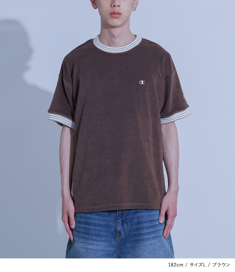 osharewalker Tシャツ メンズ トップス 半袖 五分袖 パイル生地 コットン混 セットアップ対応 配色リブ カジュアル シンプル ストリート 春 夏「メール便不可」「30 ...