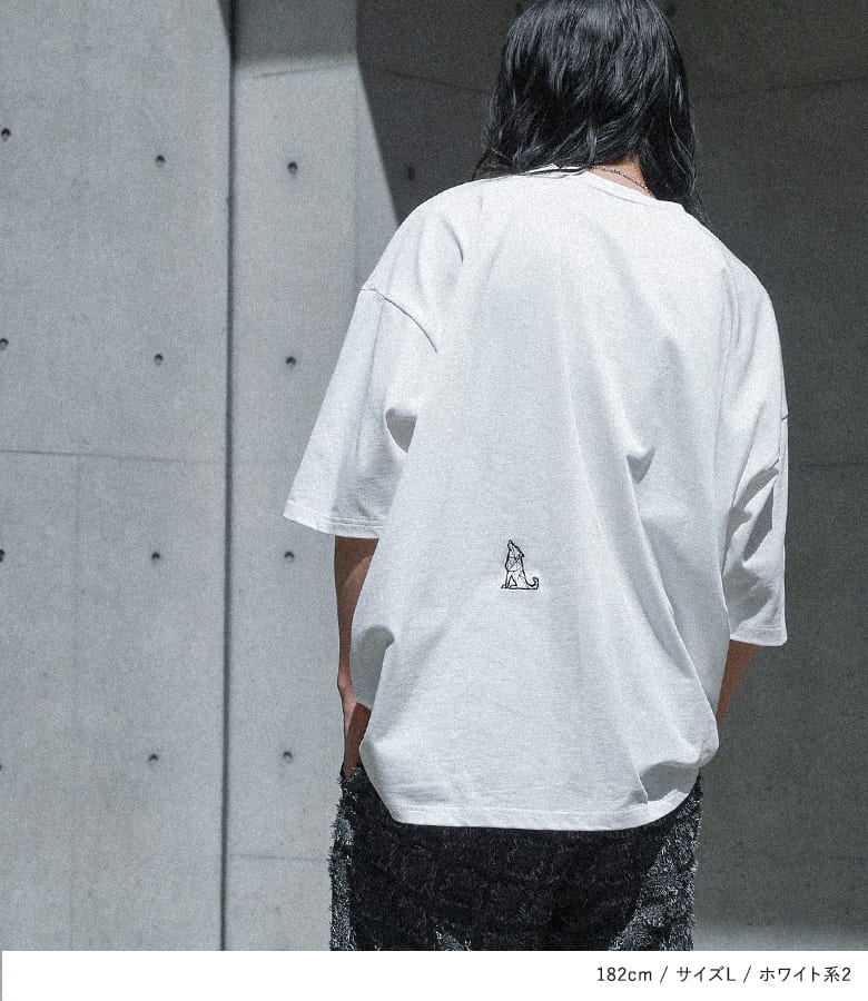 osharewalker Tシャツ メンズ トップス 半袖 カットソー 刺繍 ワンポイント クルーネック 狼柄 幾何学柄 インナー 綿100％ 無地 春 夏 秋「メール便可」「10 ...