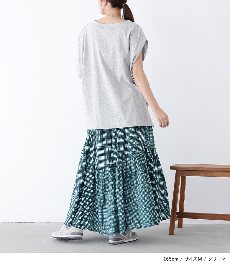 osharewalker スカート レディース ボトムス ロング丈 ギンガムチェック パッチワーク 綿100％ コットン100％ ウエストゴム 春 夏 オシャレウォーカー「メール便可」「10 ...