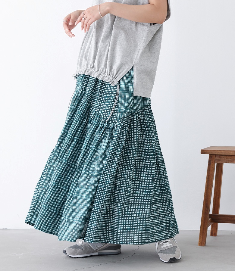 osharewalker スカート レディース ボトムス ロング丈 ギンガムチェック パッチワーク 綿100％ コットン100％ ウエストゴム 春 夏 オシャレウォーカー「メール便可」「10 ...