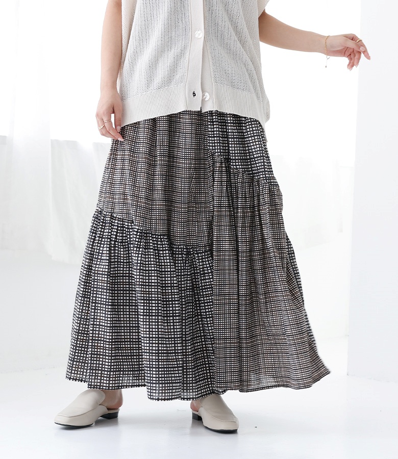 osharewalker スカート レディース ボトムス ロング丈 ギンガムチェック パッチワーク 綿100％ コットン100％ ウエストゴム 春 夏 オシャレウォーカー「メール便可」「10 ...