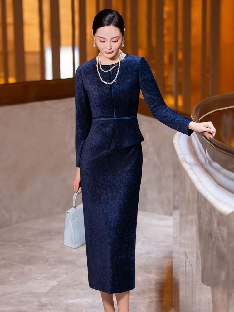 結婚式 ワンピース ベロア 長袖 40代 母親 ロング フォーマルドレス 50