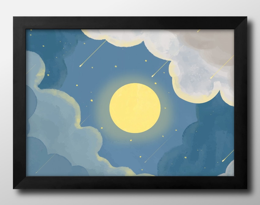 ポスター アート 絵画 額縁 フレーム 10382月夜 満月 MOON イラスト 北欧 A3サイズ インテリア :10382A:お家で美術館 ...