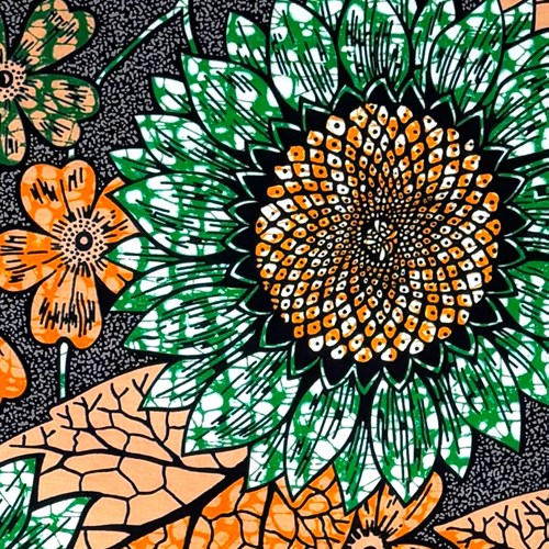 アフリカンプリント 布 生地 50cm単位 AP-13495 ひまわりに小花 薄だいだい色 濃紺 アフリカ 布 ブロード カットクロス ハンドメイド : ap-13495 : Ourense ...