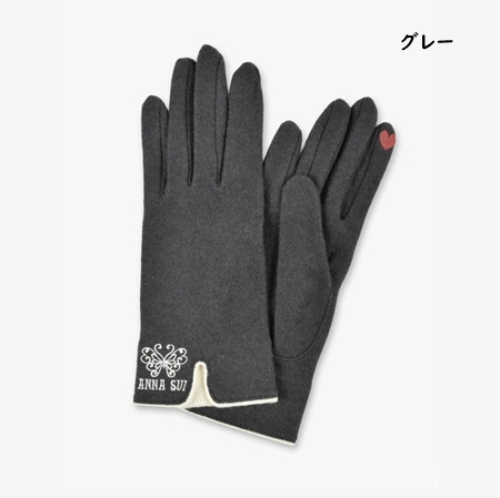 ANNA SUI（アナスイ） 手袋 グローブ バタフライ刺繍 スマホ対応 毛100