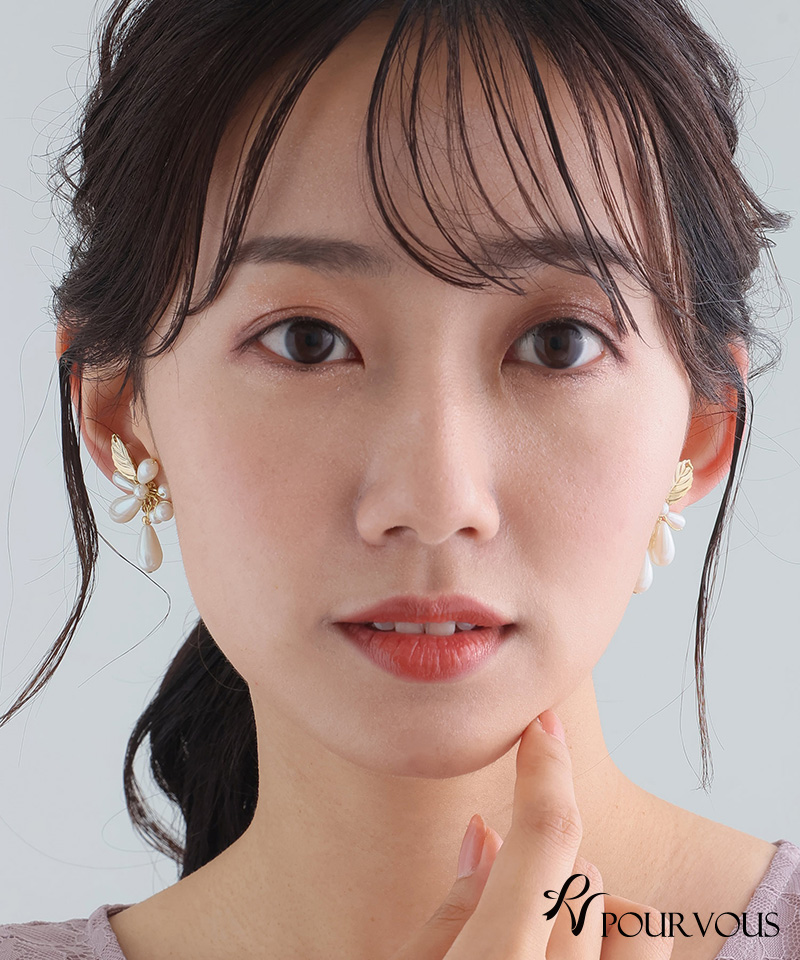 PourVous パーティードレス 大人かわいい ファッション イヤリング 大人可愛い レディース アクセサリー シルバー リーフ パーティー 20代30代40代 結婚式 二次会 ...