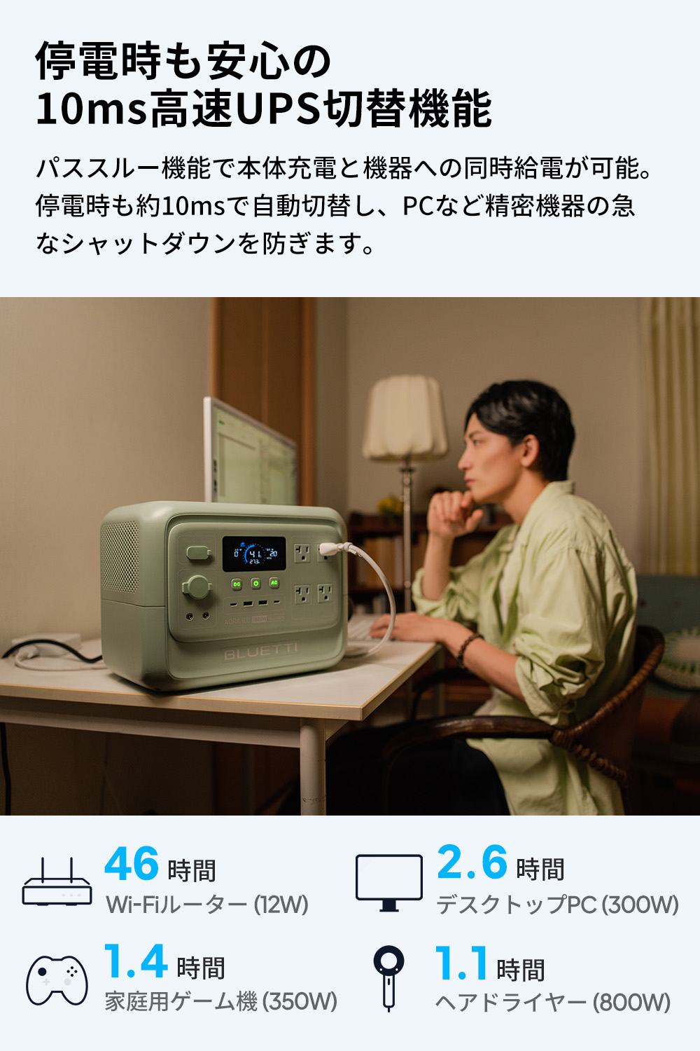 BLUETTI 防災グッズ ポータブル電源 AORA 100 V2 1024Wh/1800W（2700Wリフト） 業界最小クラス 0.01秒UPS リン酸鉄 長寿命 アウトドア 車中泊 ミント ...