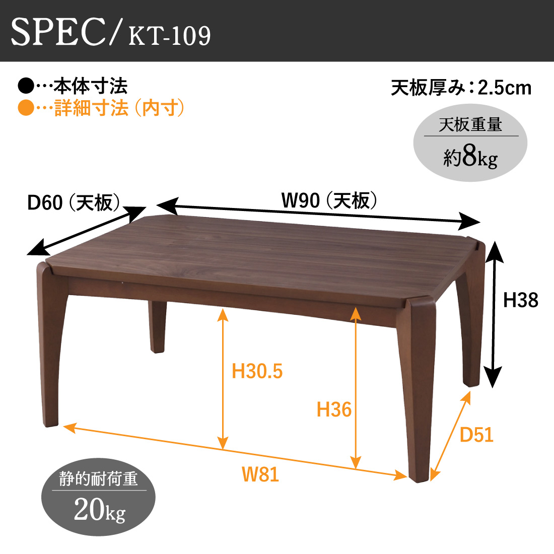 東谷 (メーカー直送) KT-109 こたつテーブル 90×60cm 長方形 木製