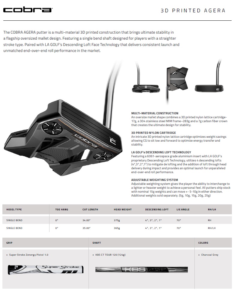 COBRA（コブラ） Cobra Golf 2024 Agera 3D Printed Putter コブラ