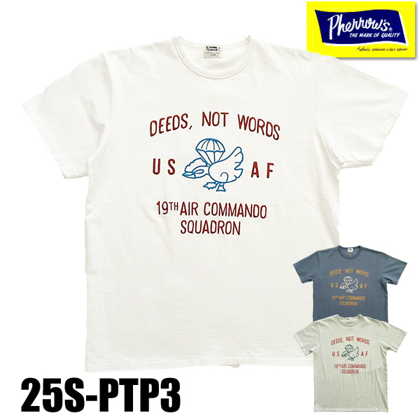 Pherrow's フェローズ Tシャツ 25S-PTP3 USAF ロゴT 半袖 チェーン刺繍 クルー 綿100％ アメカジ ヴィンテージ ミリタリー TEE メンズ 2025年 春夏 新作 ...