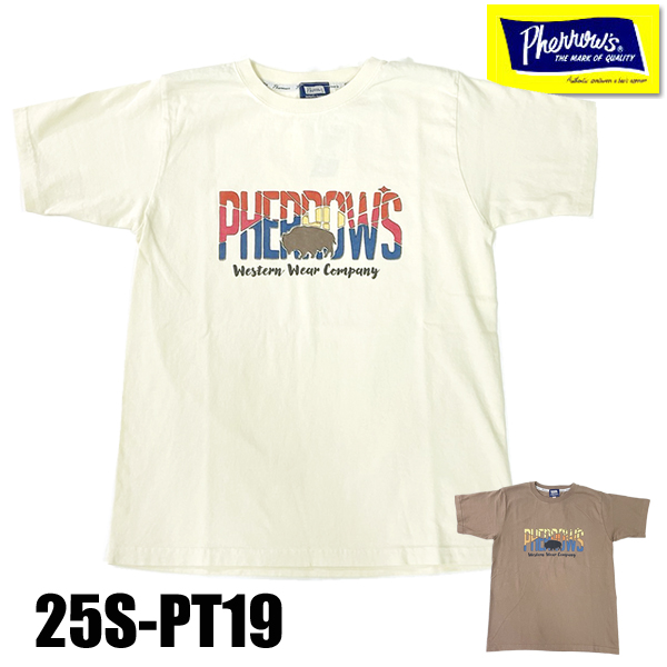 Pherrow's フェローズ Tシャツ 25S-PT19 カタログ未掲載 盛夏T バッファロー ロゴ 半袖 プリント トップス 丸胴 綿100％ アメカジ TEE メンズ 春夏 2025年 ...