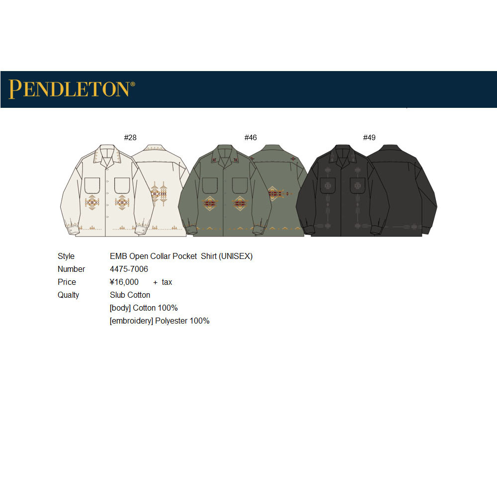 PENDLETON ペンドルトン 長袖シャツ エンブロイダリー オープンカラー ポケット 4475-7006 メンズ レディース 開襟 刺繍 ネイティブ柄 : レイダース - 通販 ...
