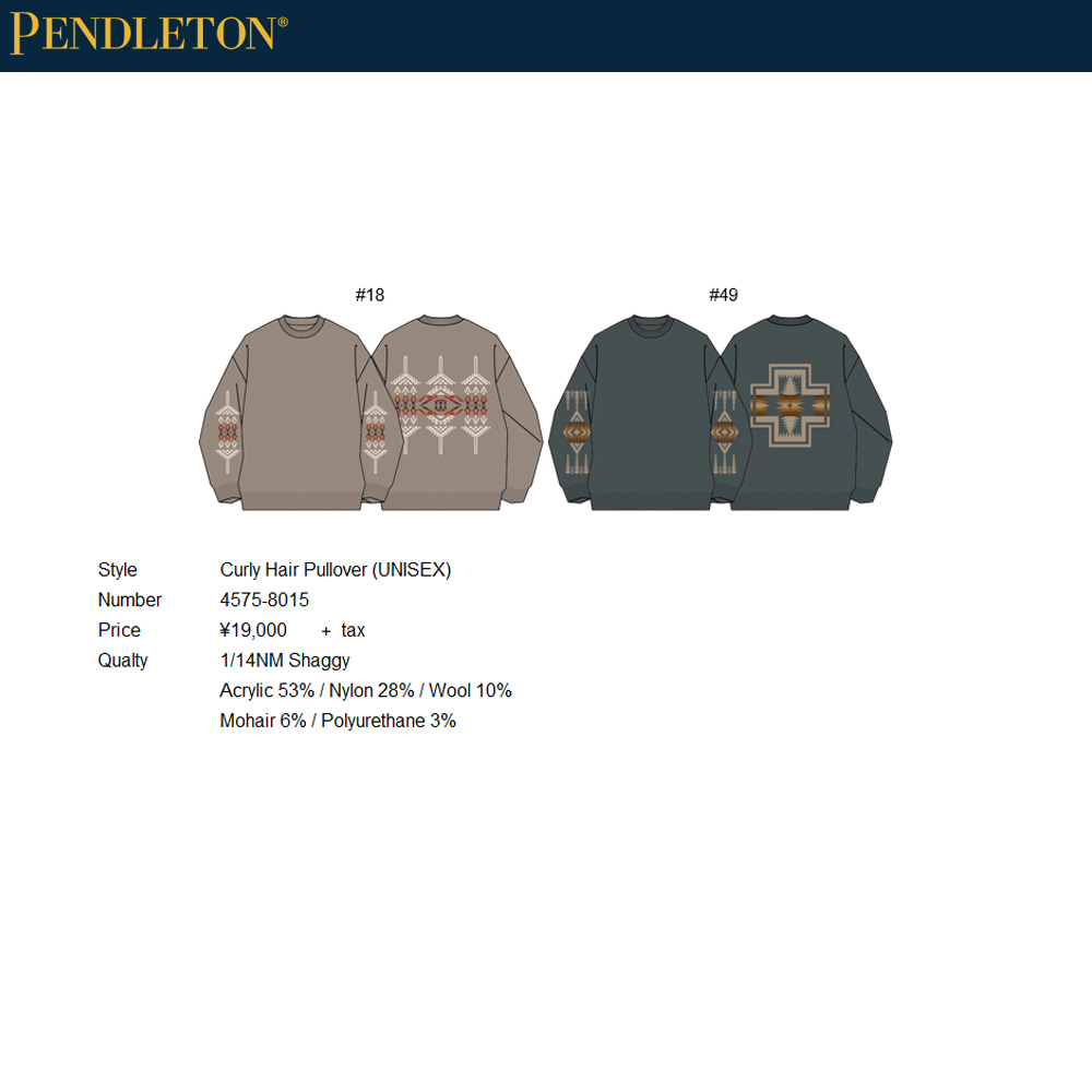 PENDLETON ペンドルトン モヘアニット セーター カーリーヘアー プルオーバー 4575-8015 メンズ レディース 男女兼用 シャギー素材 ネイティブ柄 : ステイブルーセレクト ...