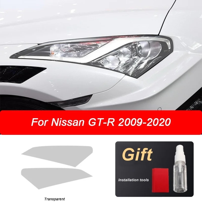 2 Pcs Car Headlight Protective Film Headlamp Vinyl Transparent Black TPU Sticker For Nissan GTR ...