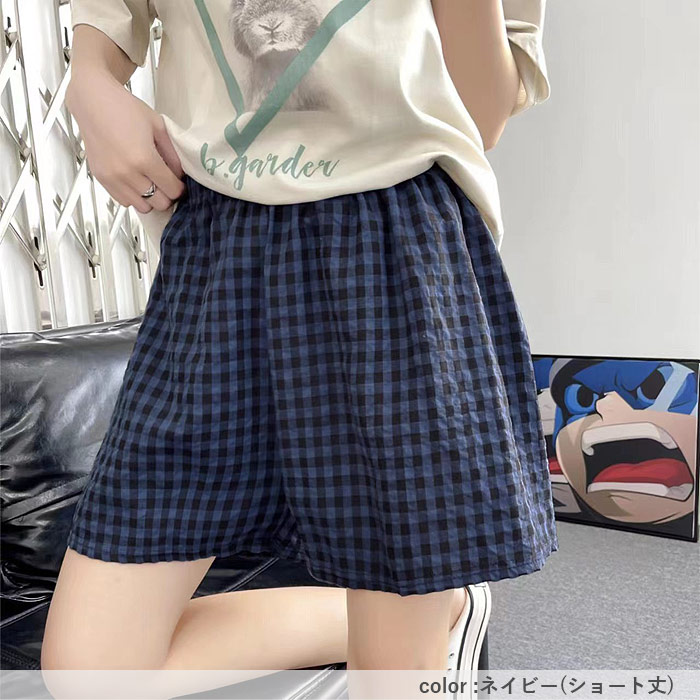 uricca ワイドパンツ パンツ レディース パジャマ 春 おしゃれ チェック 柄 ショート ロング 長ズボン ウエストゴム [郵2]^b482^ : uricca ウリッカ - 通販 ...