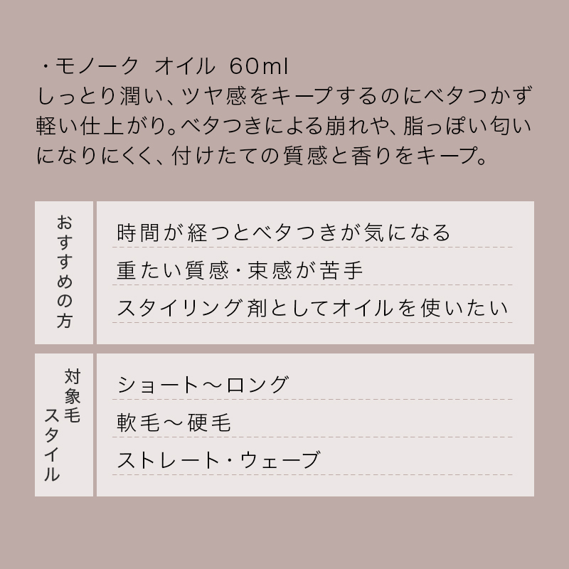 MIAN BEAUTY ミアンビューティー モノーク オイル 60ml×2個|ヘアオイル スタイリング ヘアオイル 柑橘系 スタイリングオイル パーマ : 髪屋 Yahoo!ショッピング店 ...