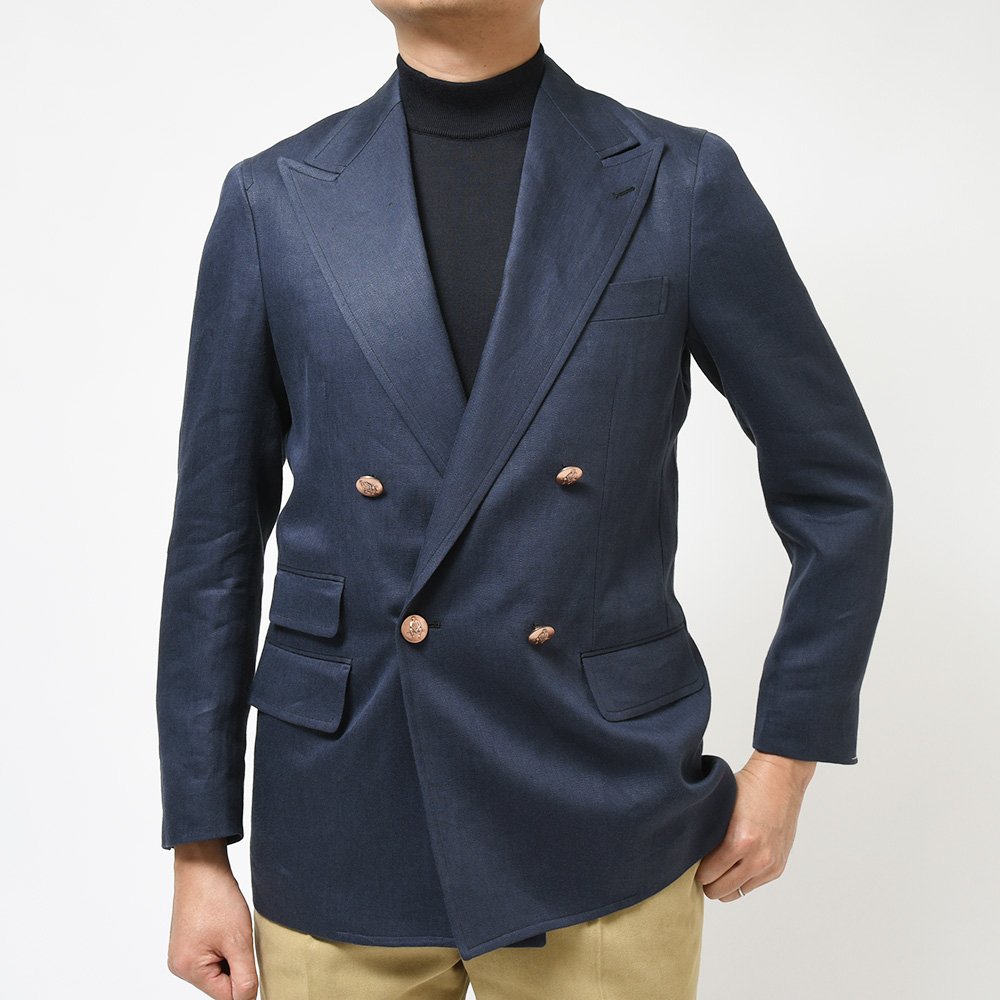 Paul Stuart ポールスチュアート リネン メタルボタン チェンジポケット ワイドピークドラペル ダブル4Bジャケット : 37031000175 : ring - 通販 ...