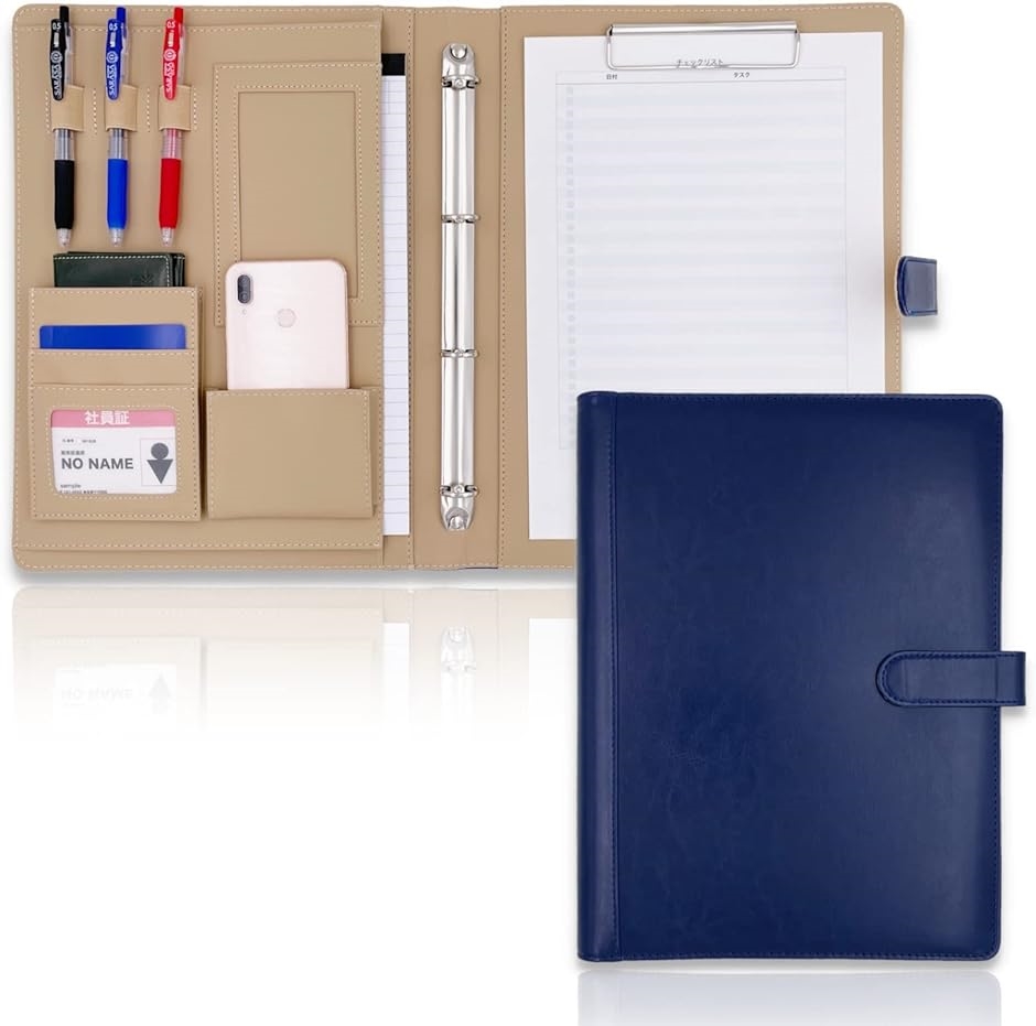 クリップボード A4 二つ折り PU レザー 多機能 フォルダー バインダー オーガナイザー OF300(紺色, A4) : REAPRI - 通販 - Yahoo!ショッピング