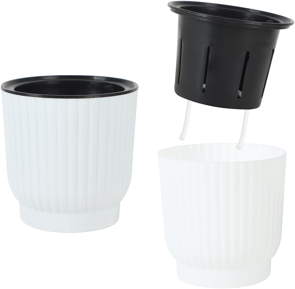 AllBright 給水プランター 自動給水 植木鉢 花鉢 おしゃれ 室内 給水ひも付き プラスチック 園芸(ホワイト, Mサイズ ...